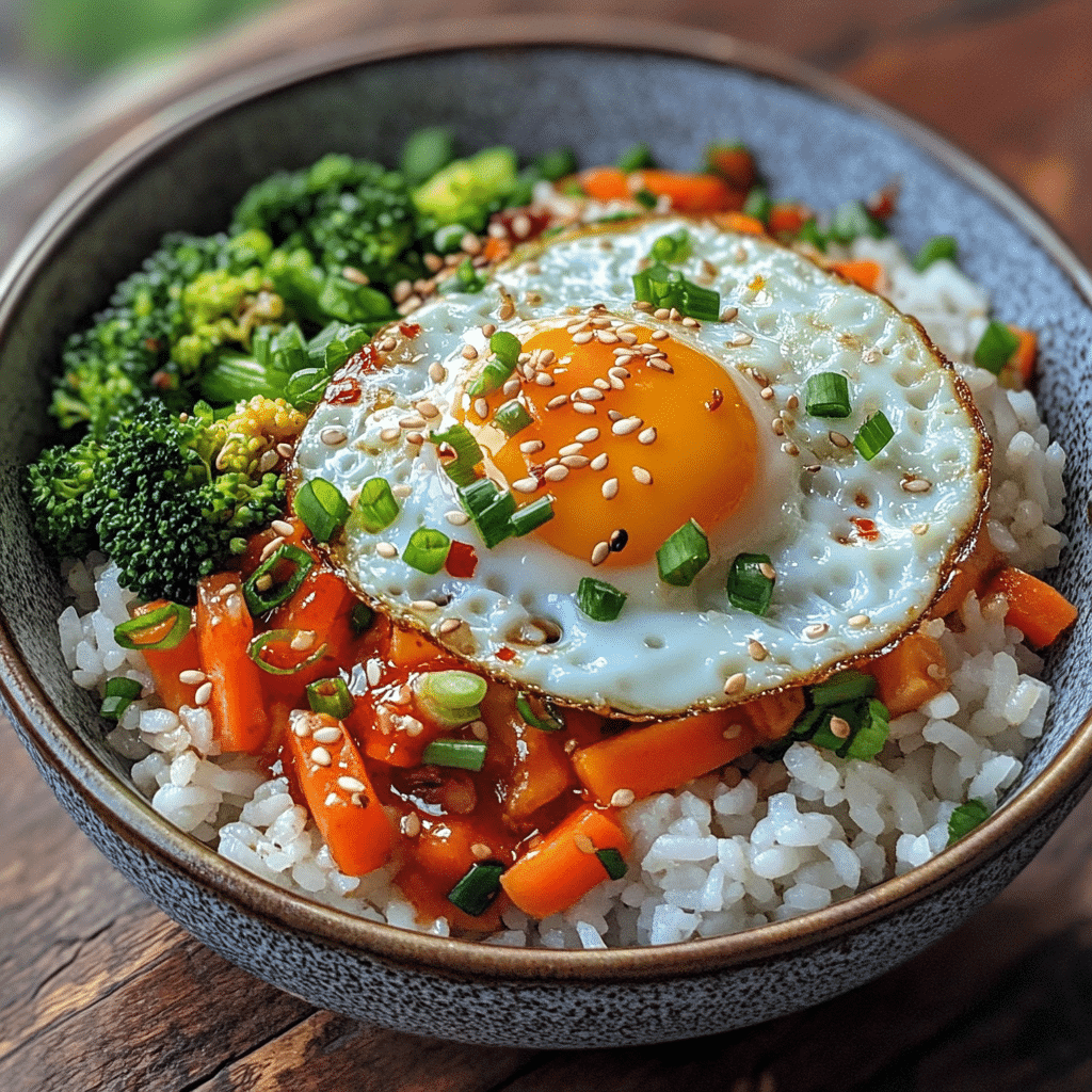 Savory Asian Rice Bowl Topped with Creamy Egg Delight - yunut.com